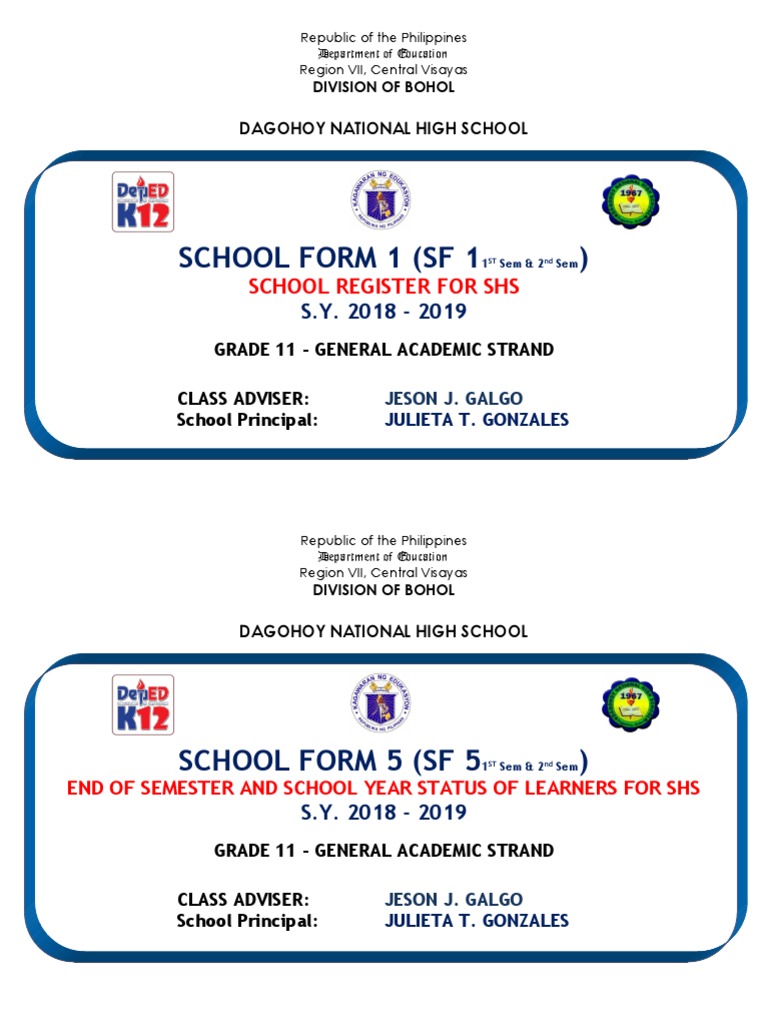 School Form 1 (SF 1) : School Register For Shs | PDF