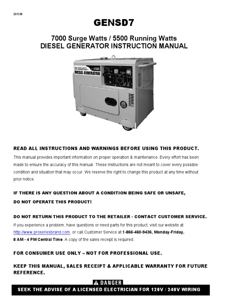 ProSeries Generator Gensd7 Manual | PDF | Motor Oil | Electric Power