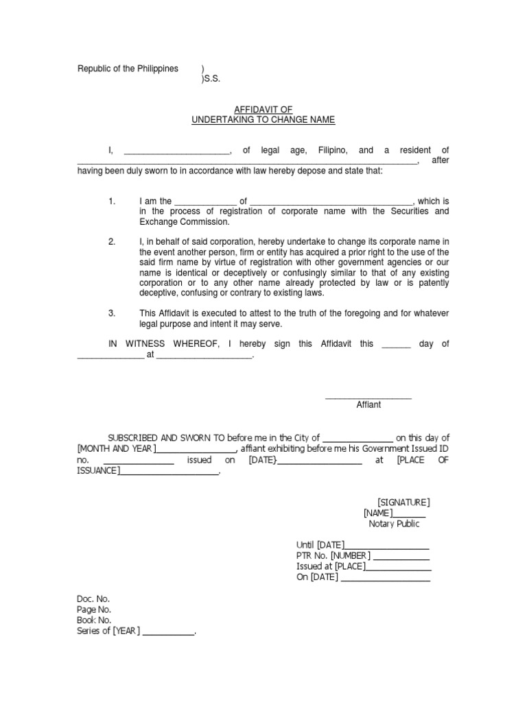 Affidavit of Undertaking to Change Corporate Name | Affidavit | Document