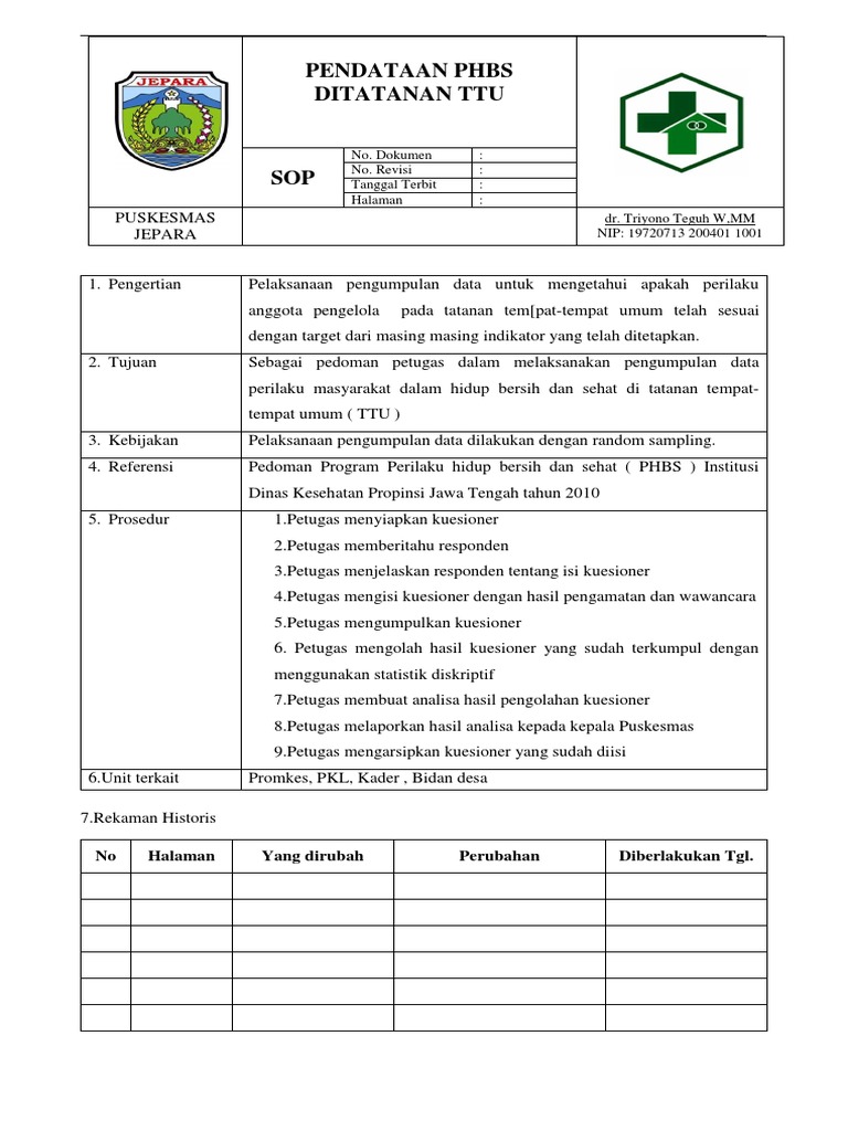 Sop Pendataan PHBS Ttu | PDF