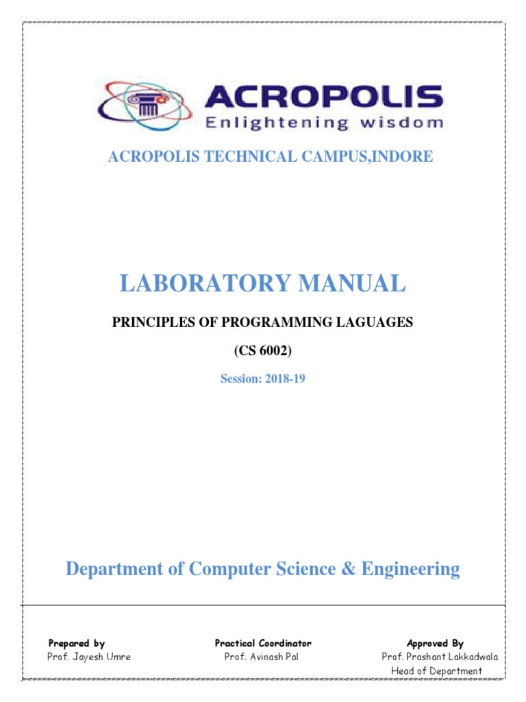 Laboratory Manual: Acropolis Technical Campus, Indore | PDF