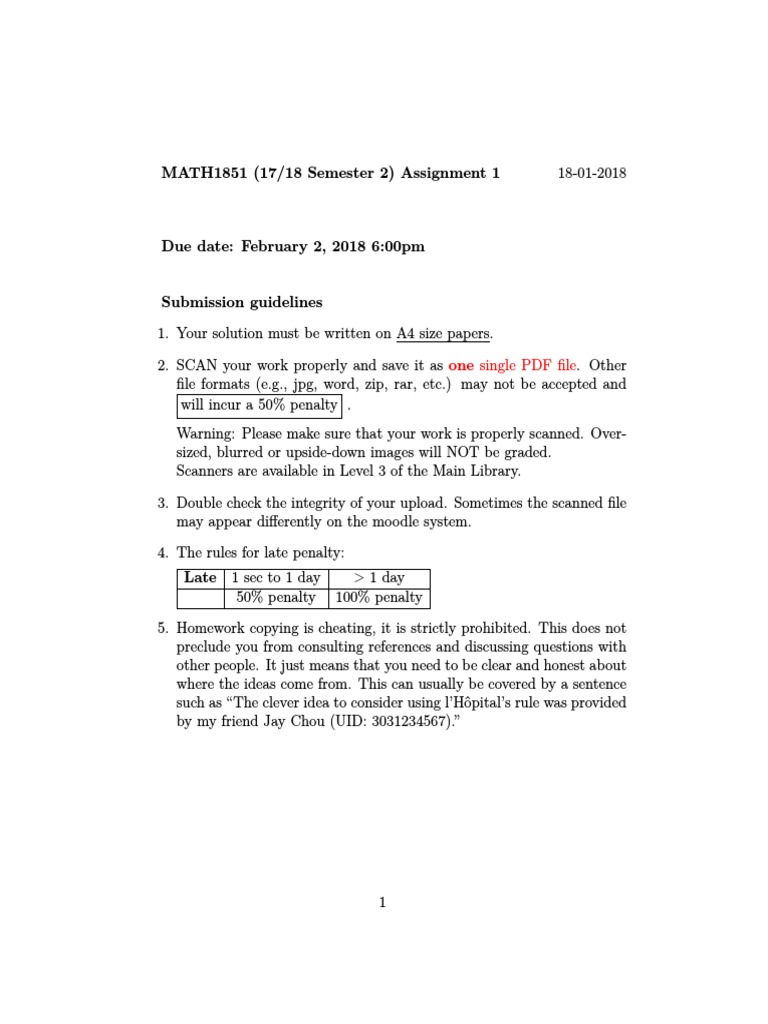 Math1851 A1 | PDF | Tangent | Mathematical Analysis
