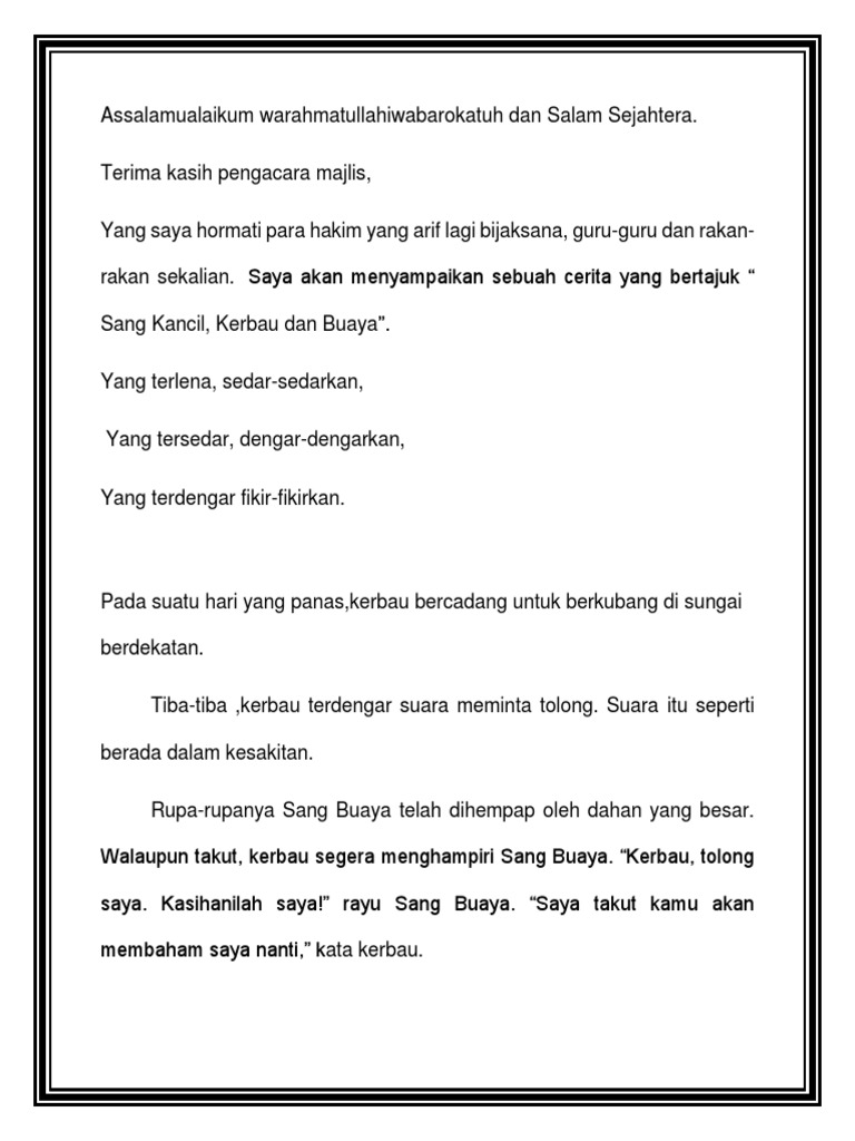 Teks Cerita Sang Kancil, Kerbau Dan Buaya | PDF