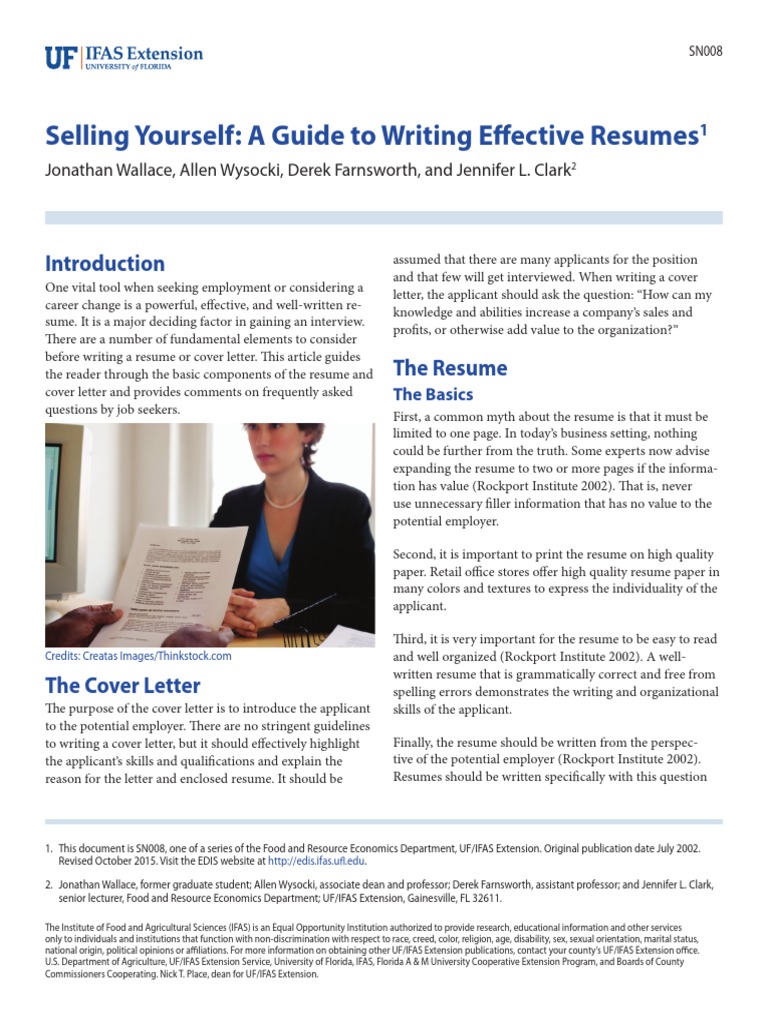 Selling Yourself - A Guide To Writing Effective Resumes | PDF | Résumé ...