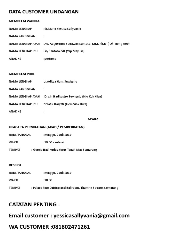 Data Customer Undangan | PDF