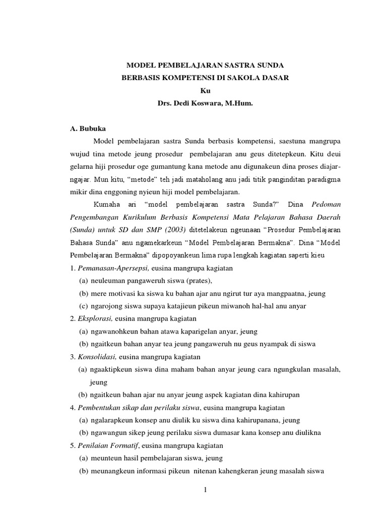 Model Pembelajaran Sastra Sunda SD | PDF