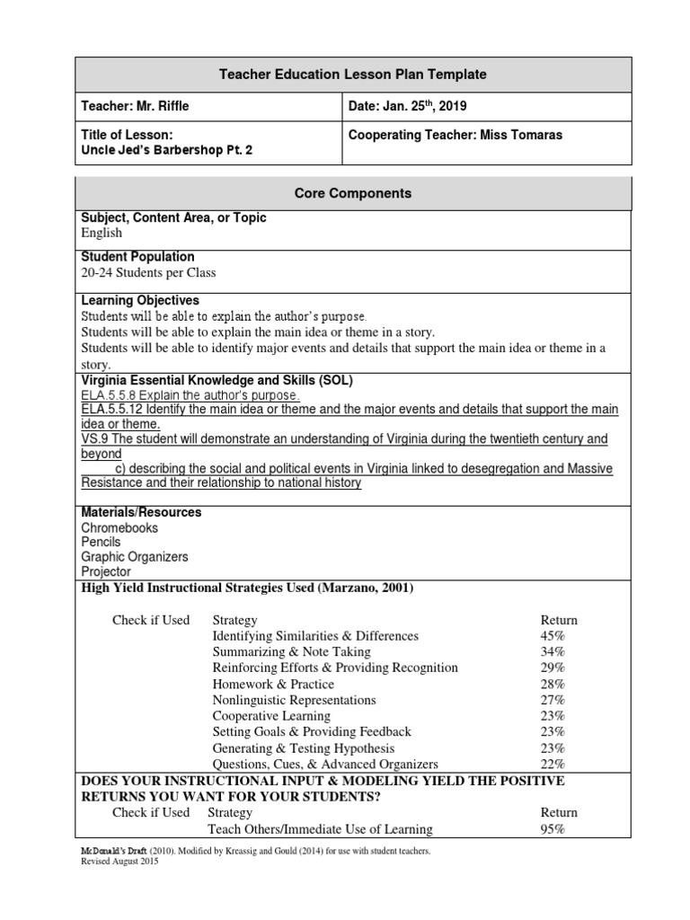 Teacher Lesson Plan Template | PDF | Lesson Plan | Teachers