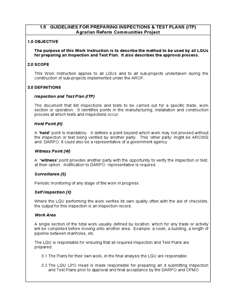 ITP Procedure | PDF | Specification (Technical Standard) | Business