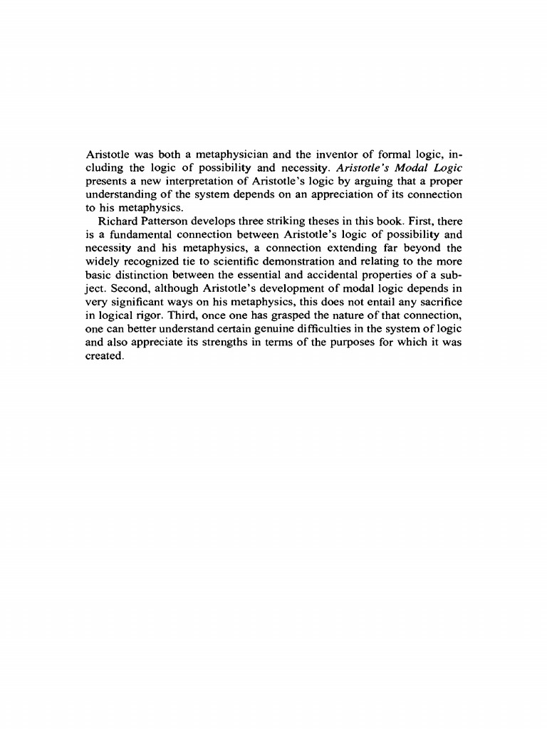 Aristotle S Modal Logic Essence and Entailment in The Organon PDF | PDF ...