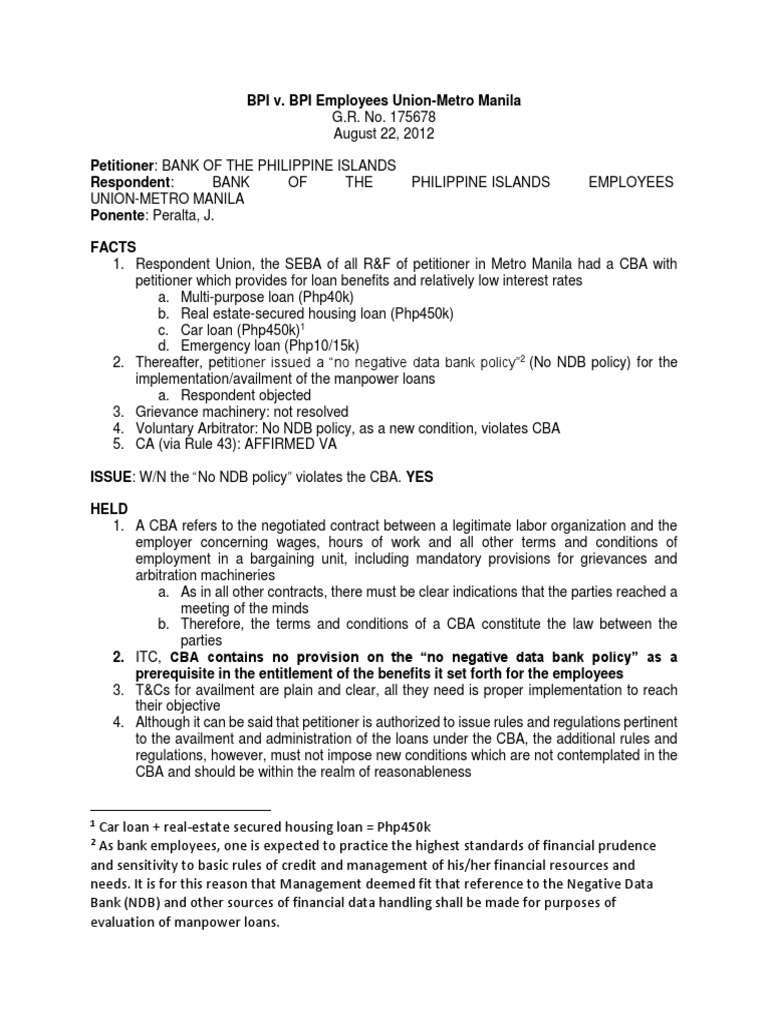 BPI V BPI Employees Union-MM | PDF | Employment | Loans