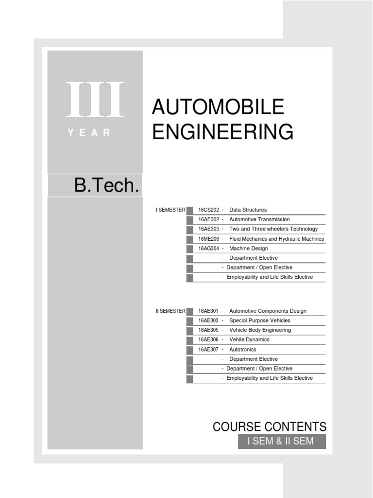 B.Tech Automobile Engineering Curriculum: Course Descriptions, Contents ...