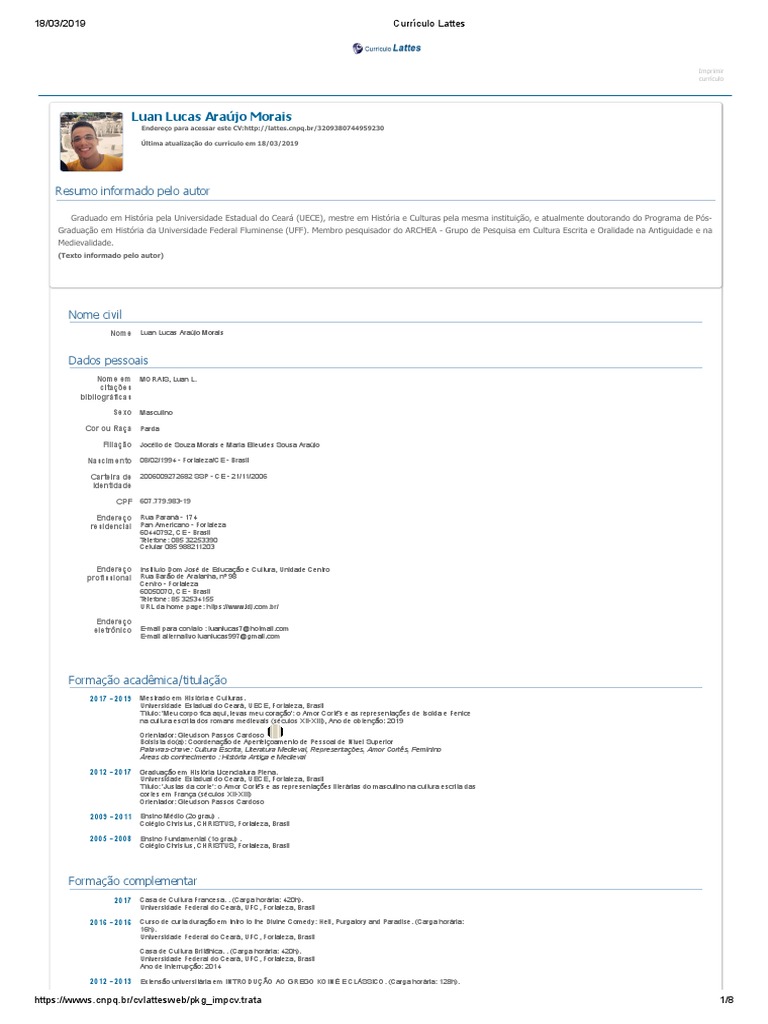 Currículo Lattes de Luan Lucas Araújo Morais: Histórico Acadêmico e ...