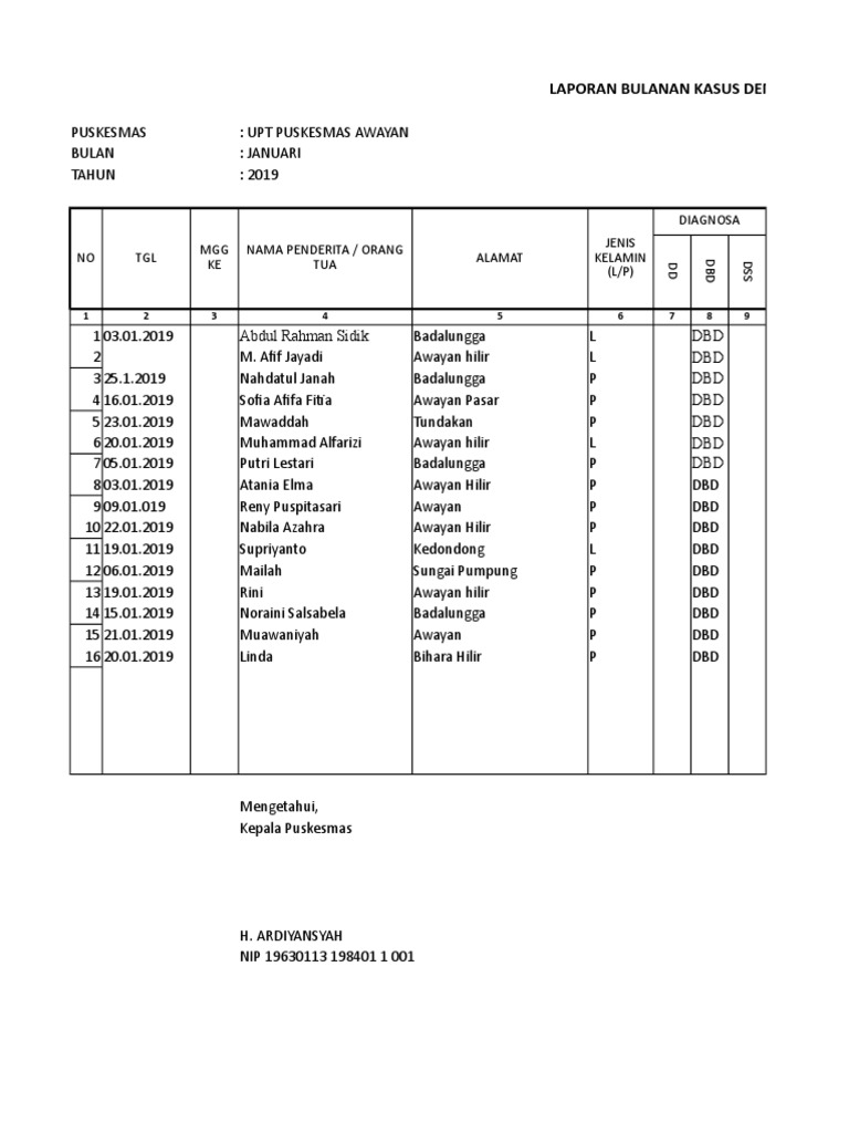 Format Laporan DBD Puskesmas | PDF