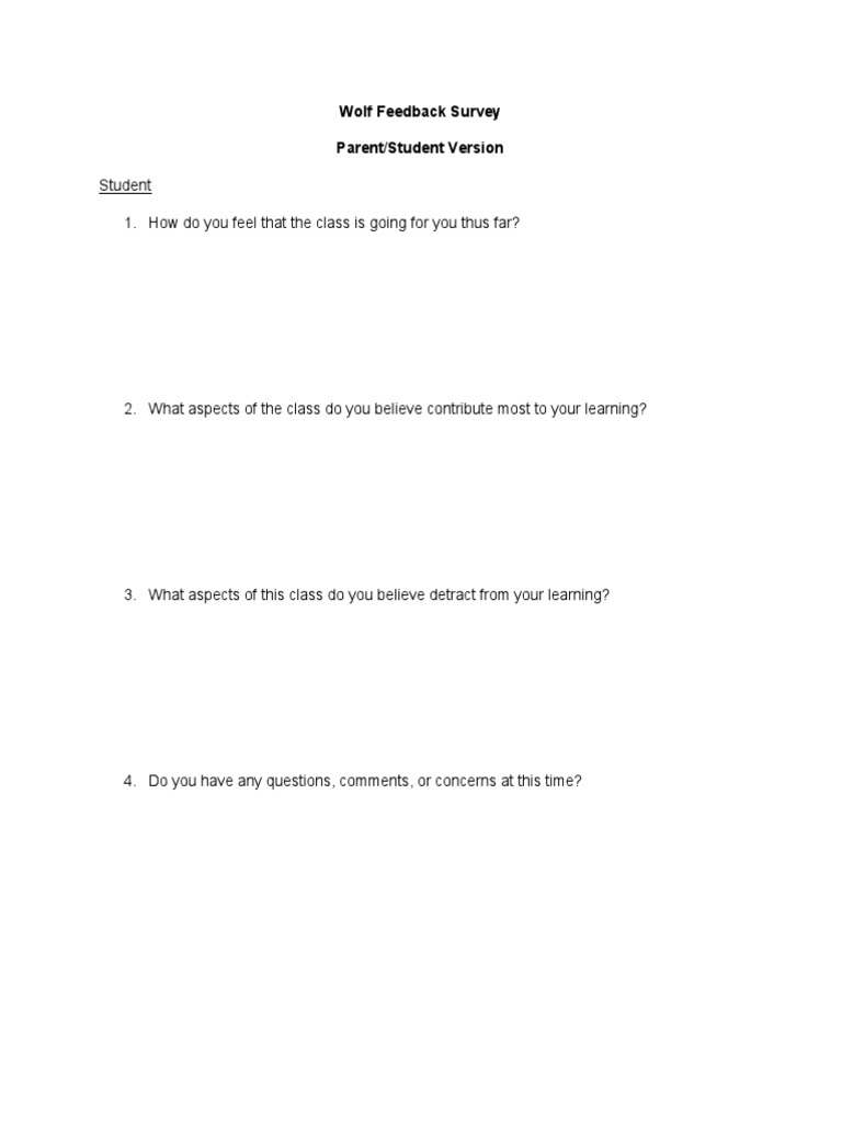 Wolf Class Feedback Survey Form | PDF