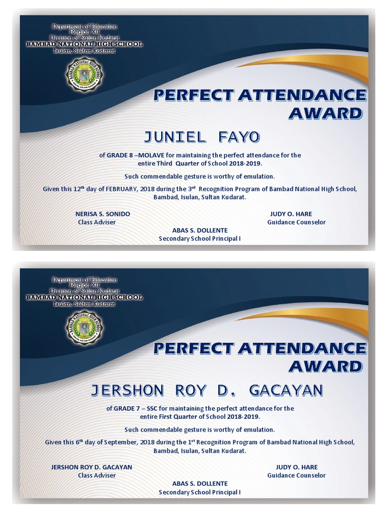 Perfect Attendance Honors | PDF
