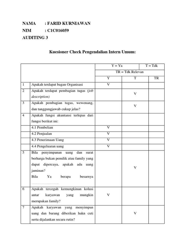 Jawaban Internal Control Quesioner | PDF