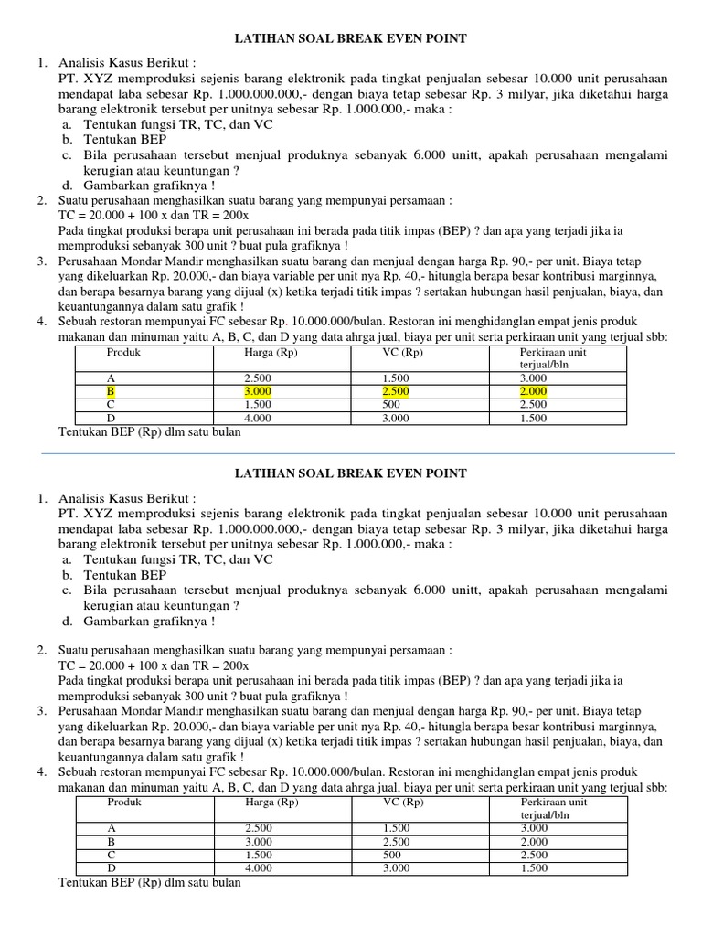 Latihan Soal Bep | PDF | Pengelolaan Keuangan & Uang | Metode & Bahan Ajar
