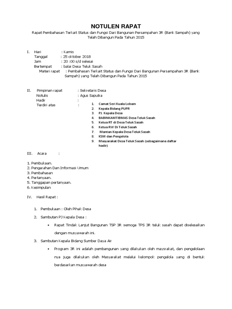 Notulen Rapat Pembahasan TPS 3R | PDF