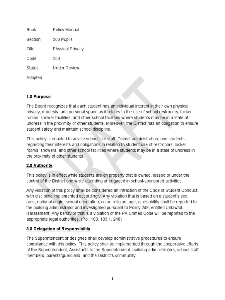 Student Physical Privacy Policy | PDF | Public Toilet | Privacy