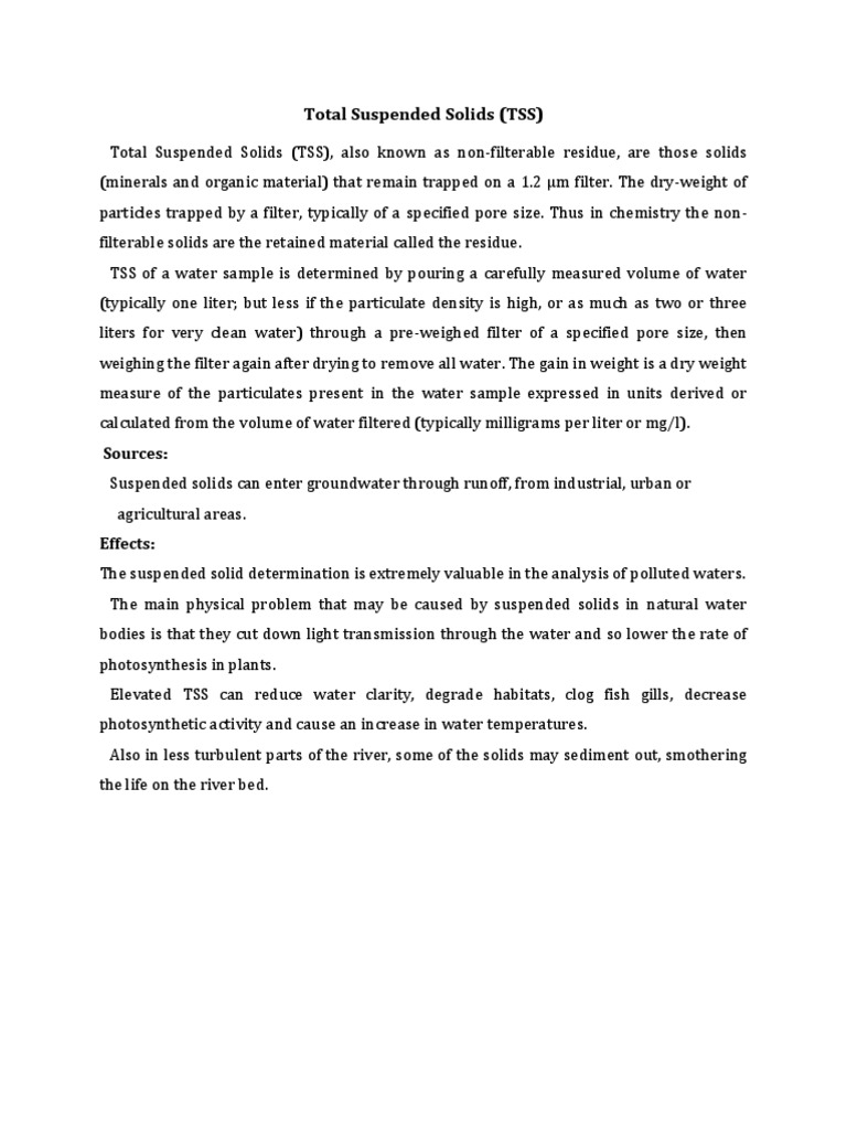 Total Suspended Solids (TSS) : Effects | PDF | Environmental ...