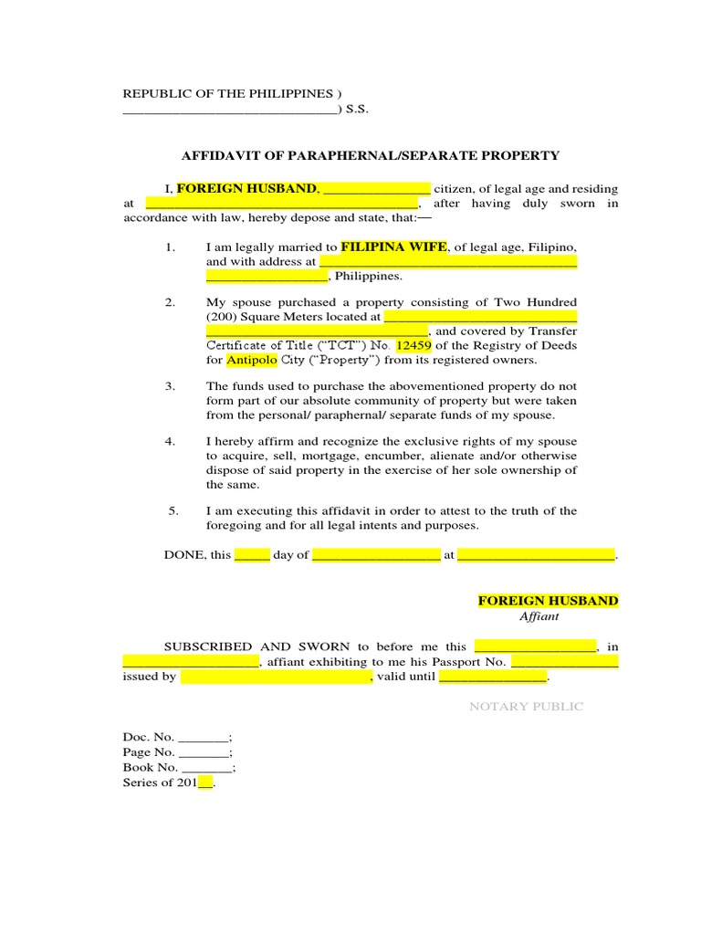Affidavit of Paraphernal Property | PDF