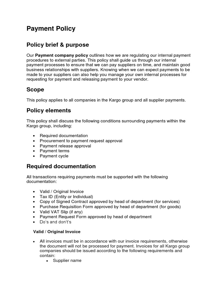 Payment Policy: Guiding Internal Processes and Maintaining Good ...