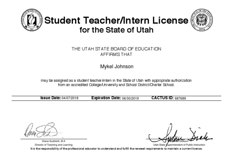 Student Teacher License | PDF