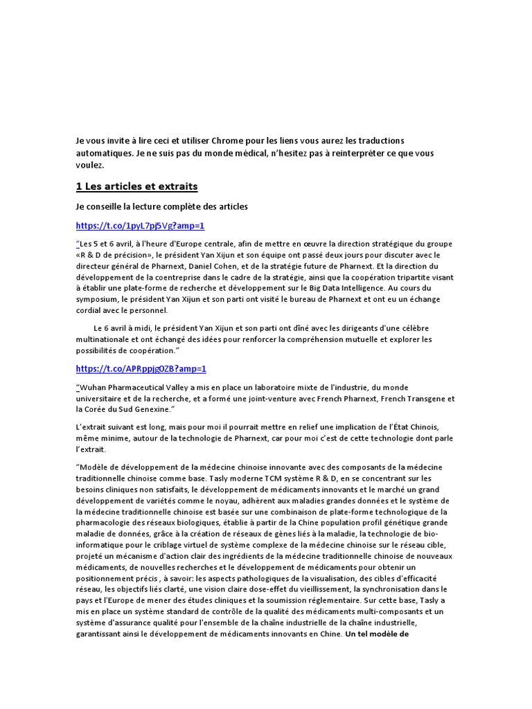 Pharnext | PDF | Fonds de placement | Chine