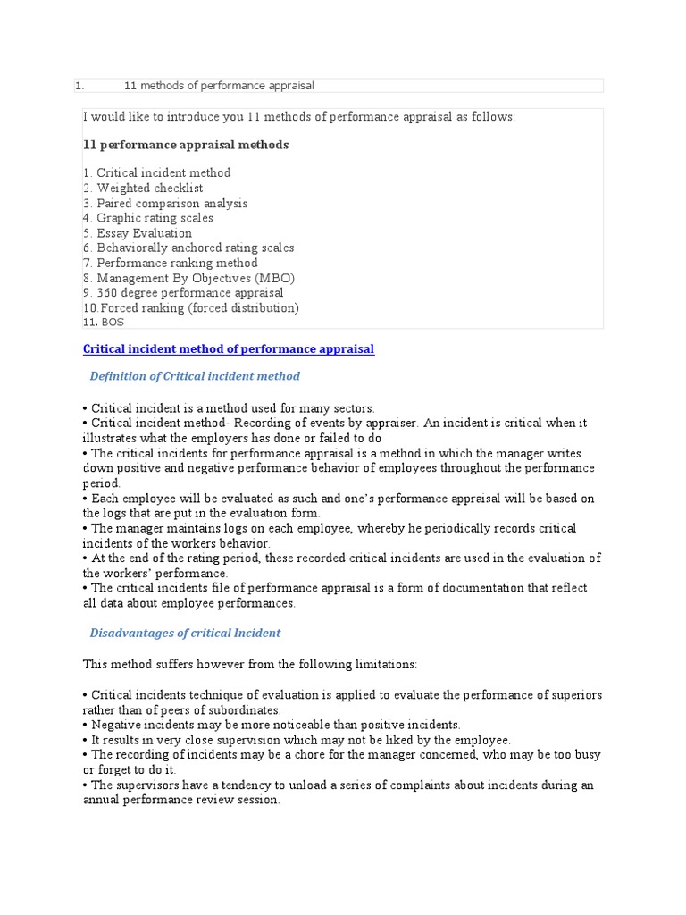 11 Methods of Performance Appraisal | PDF | Performance Appraisal ...