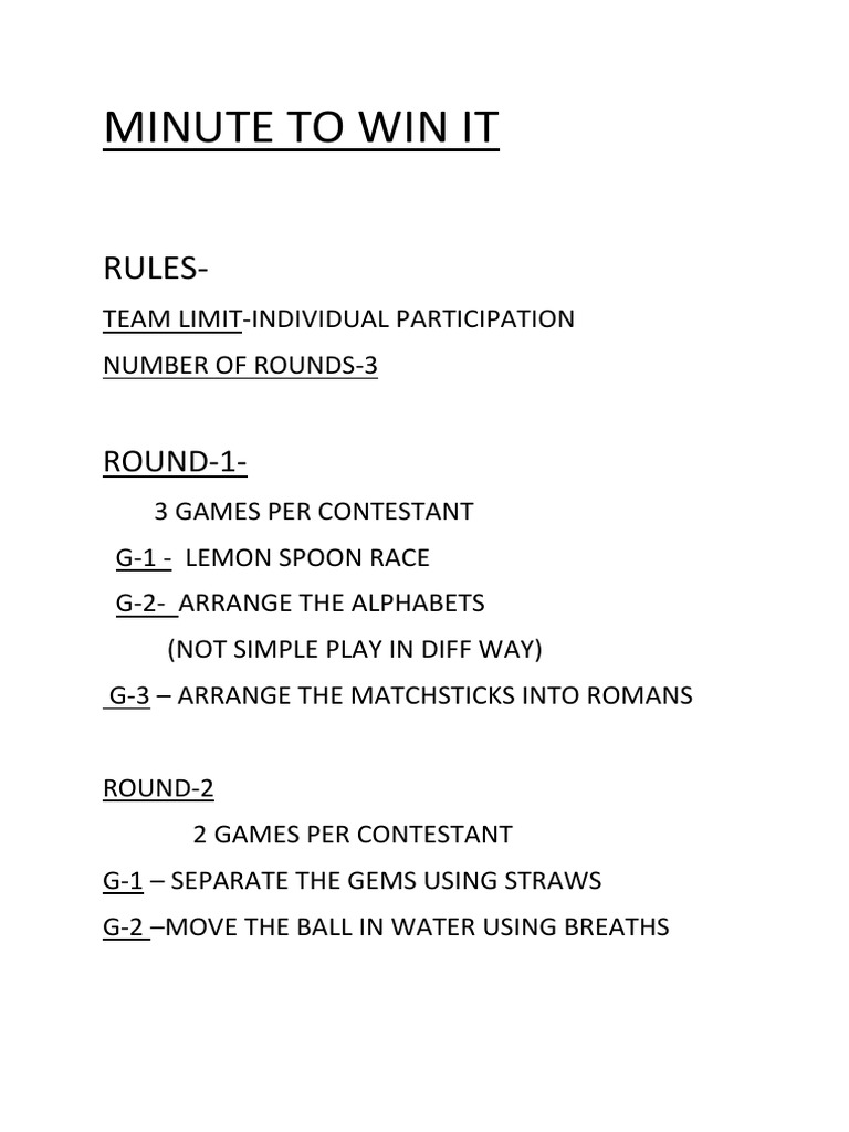 Minute to Win It: 3-Round Game Rules | PDF
