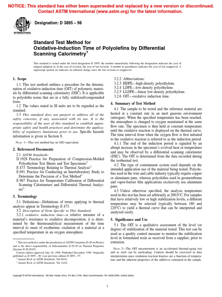 Astm D 3895-98 PDF | PDF | Differential Scanning Calorimetry | Cookware ...