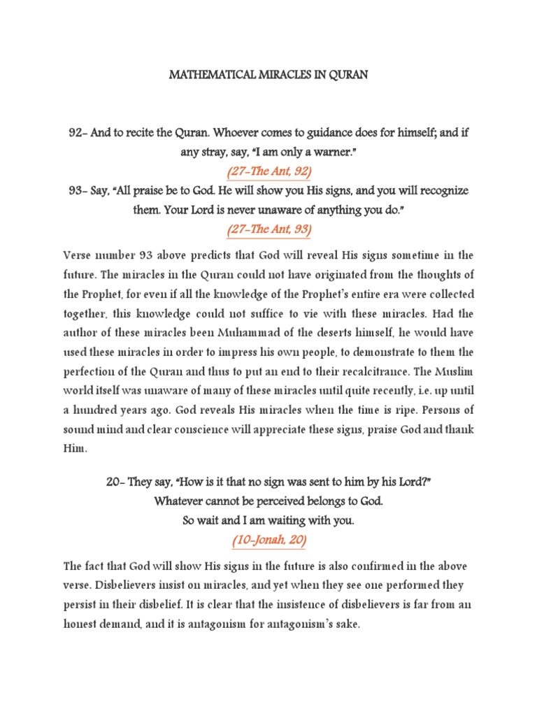 Mathematical Miracles in the Quran | PDF | Surah | Quran