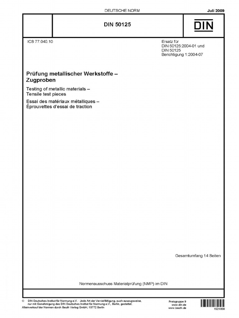 Din 50125 2009 | PDF