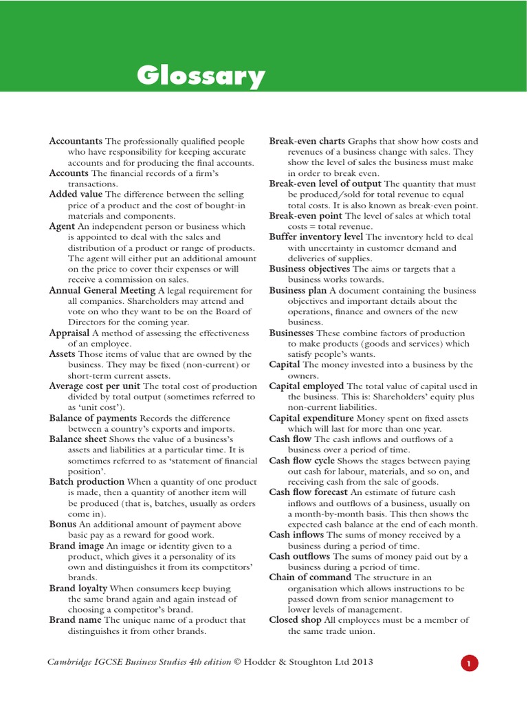 IGCSE Business Glossary PDF | PDF | Taxes | Business