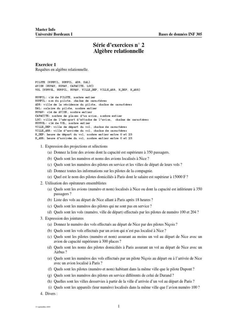 TD Alg Rel | PDF | Agréable | Aviation