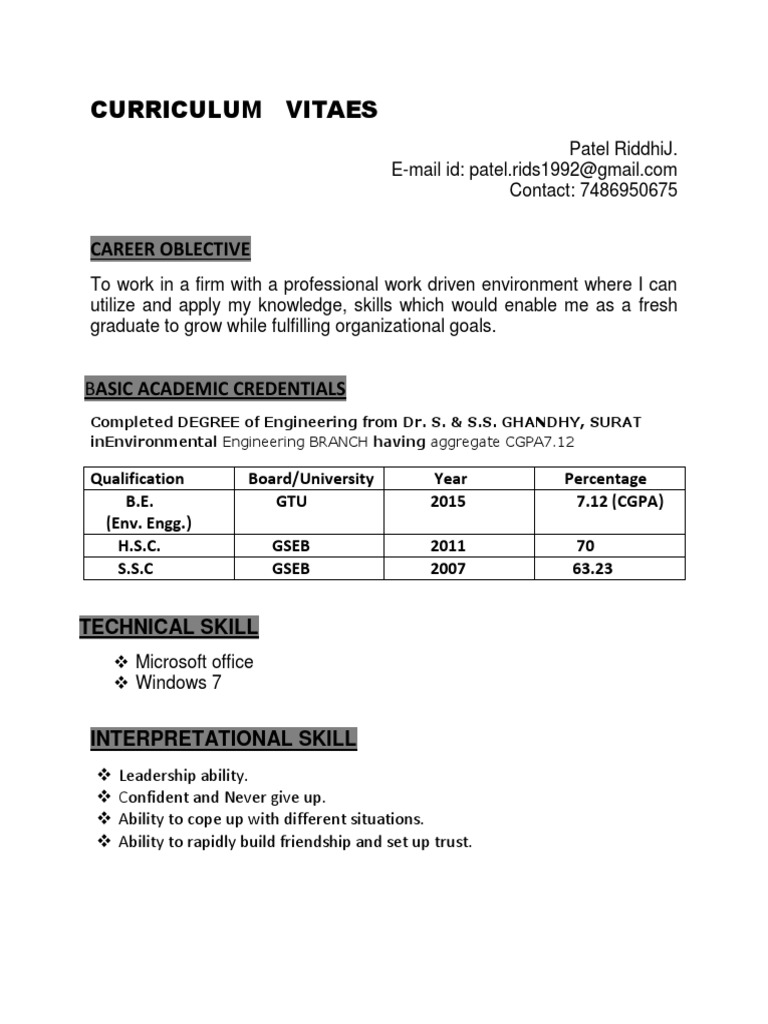 CV Environmental Engineer 7.12 CGPA | PDF