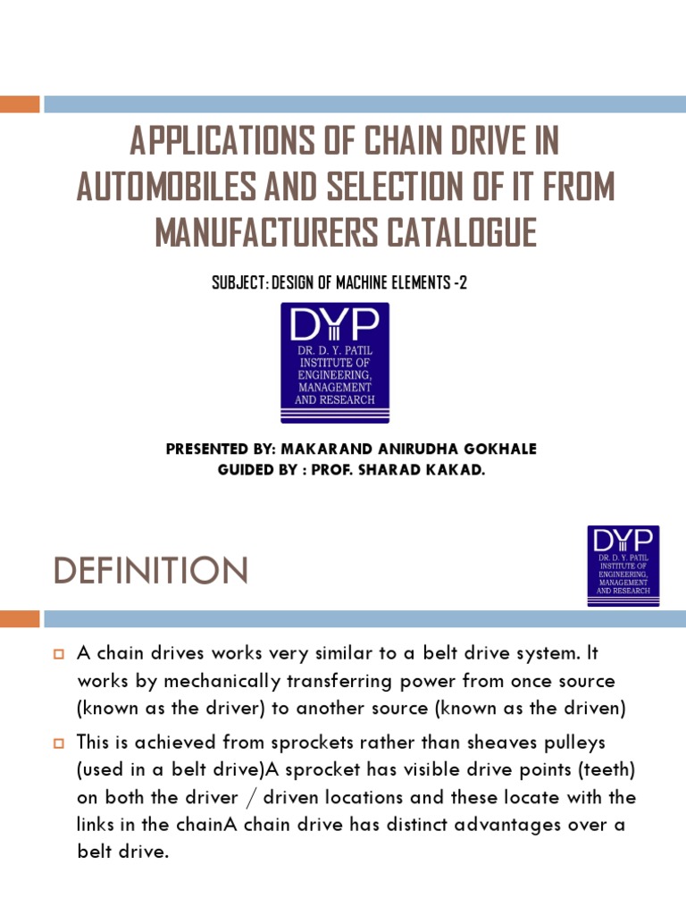 Applications of Chain Drive in Automobiles and Selection | PDF ...