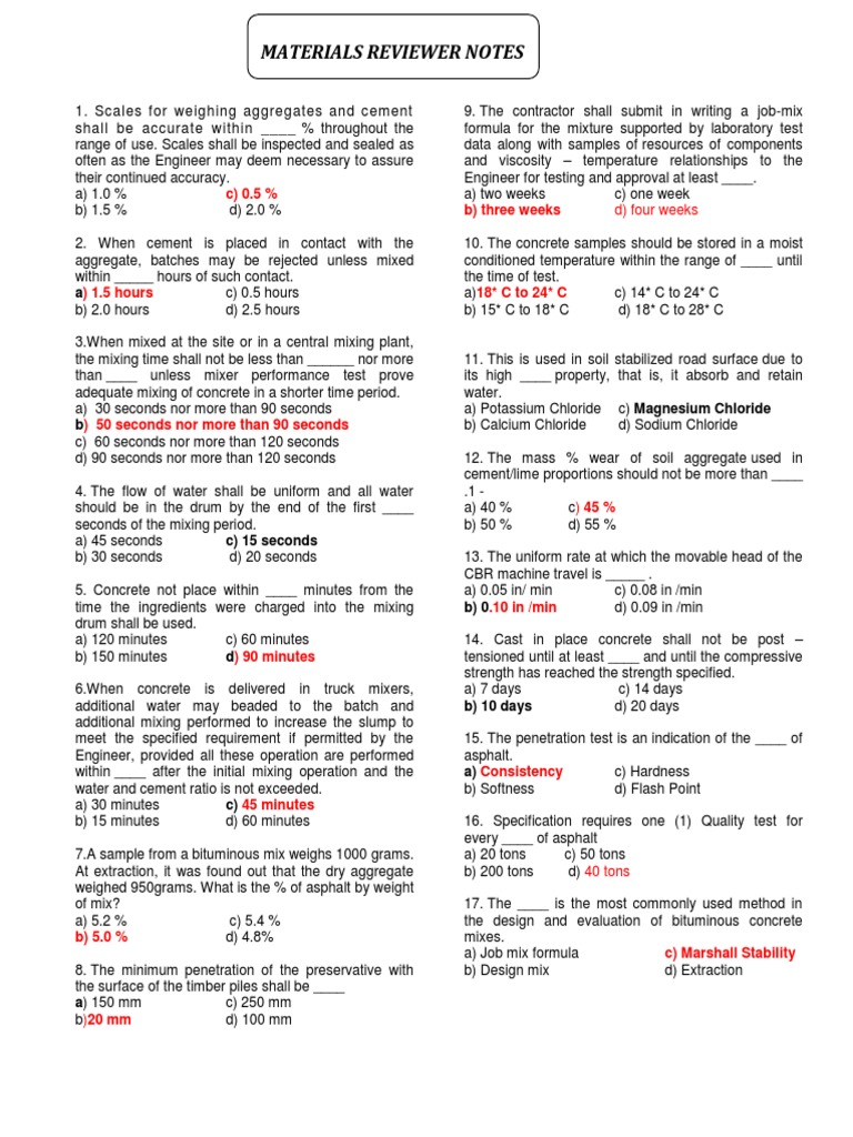 Materials Engineer Test Reviewer | PDF | Asphalt | Road Surface