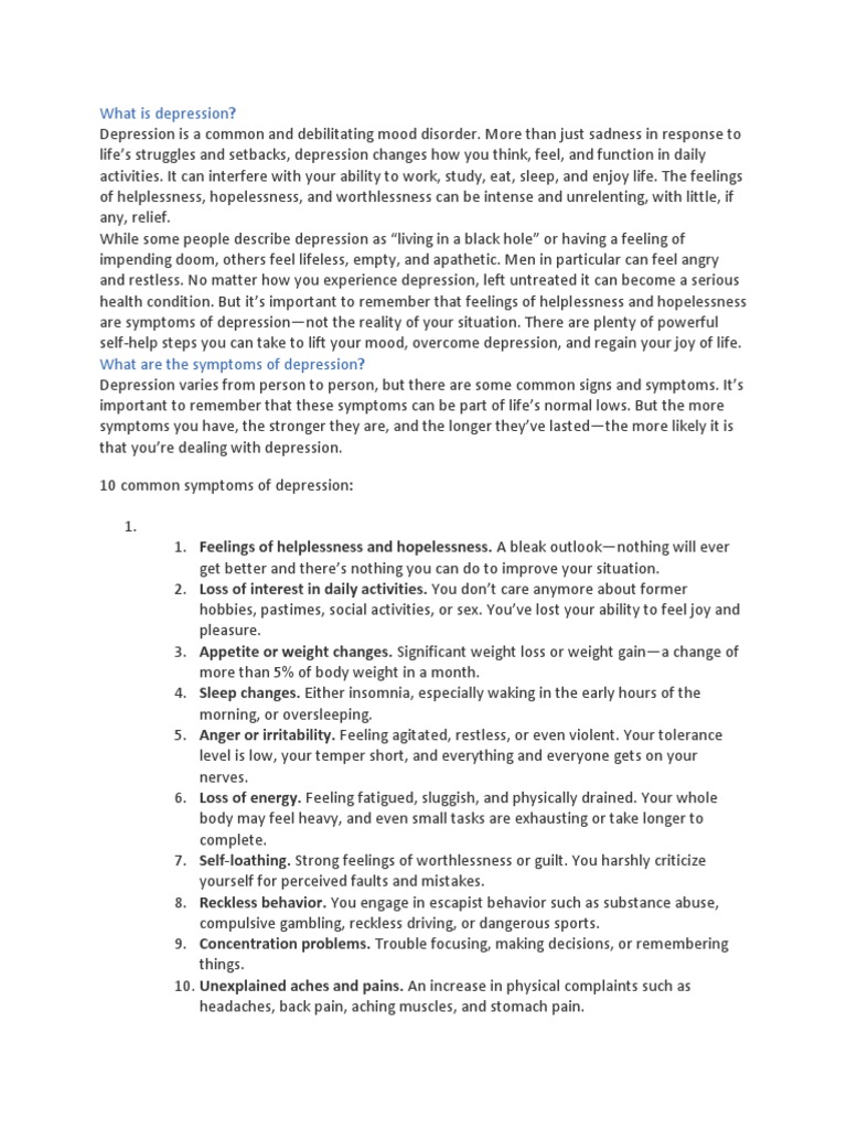 Signs and symptoms of depression in 10 common types | PDF | Major ...