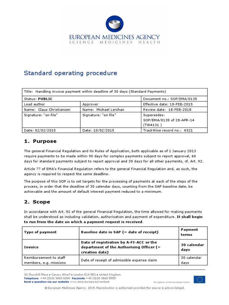 Standard Operating Procedure Handling Invoice Payment Within Deadline ...