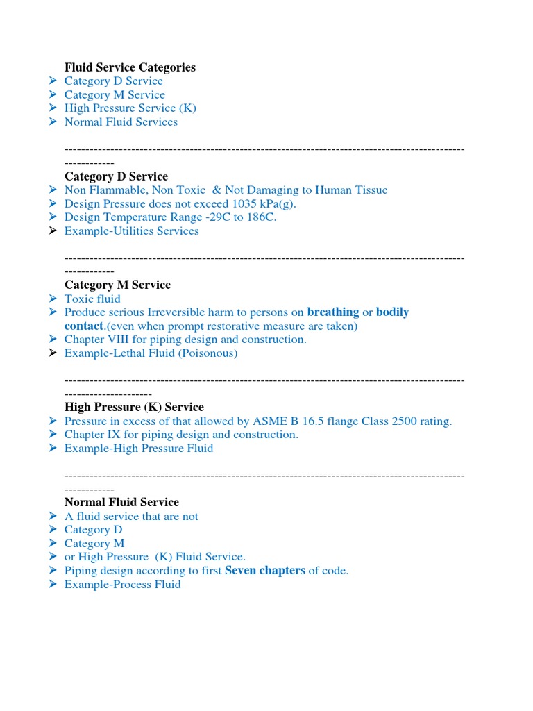 Fluid Service Categories B31.3 | PDF