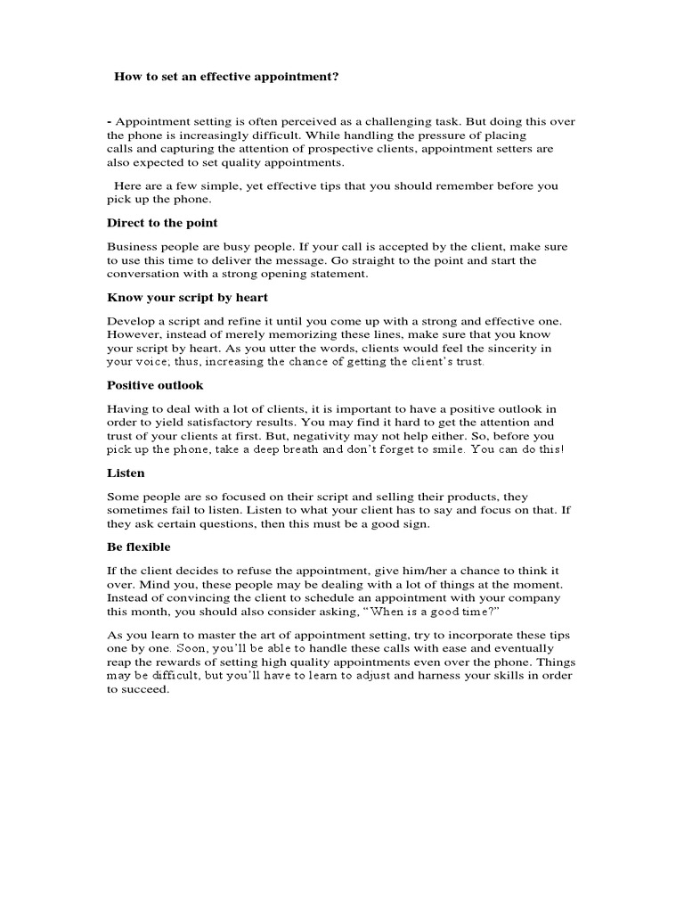 Five Effective Tips and Eight Steps for Setting Quality Appointments ...