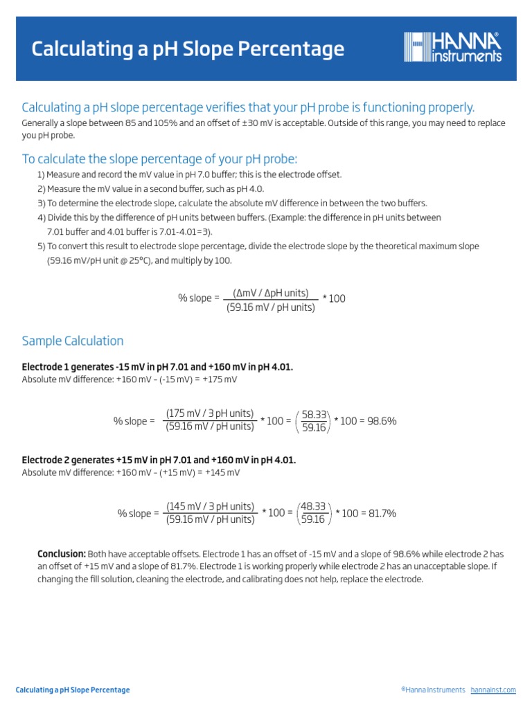 Calculating A PH Slope Percentage Hanna Instruments PDF | PDF | Ph ...