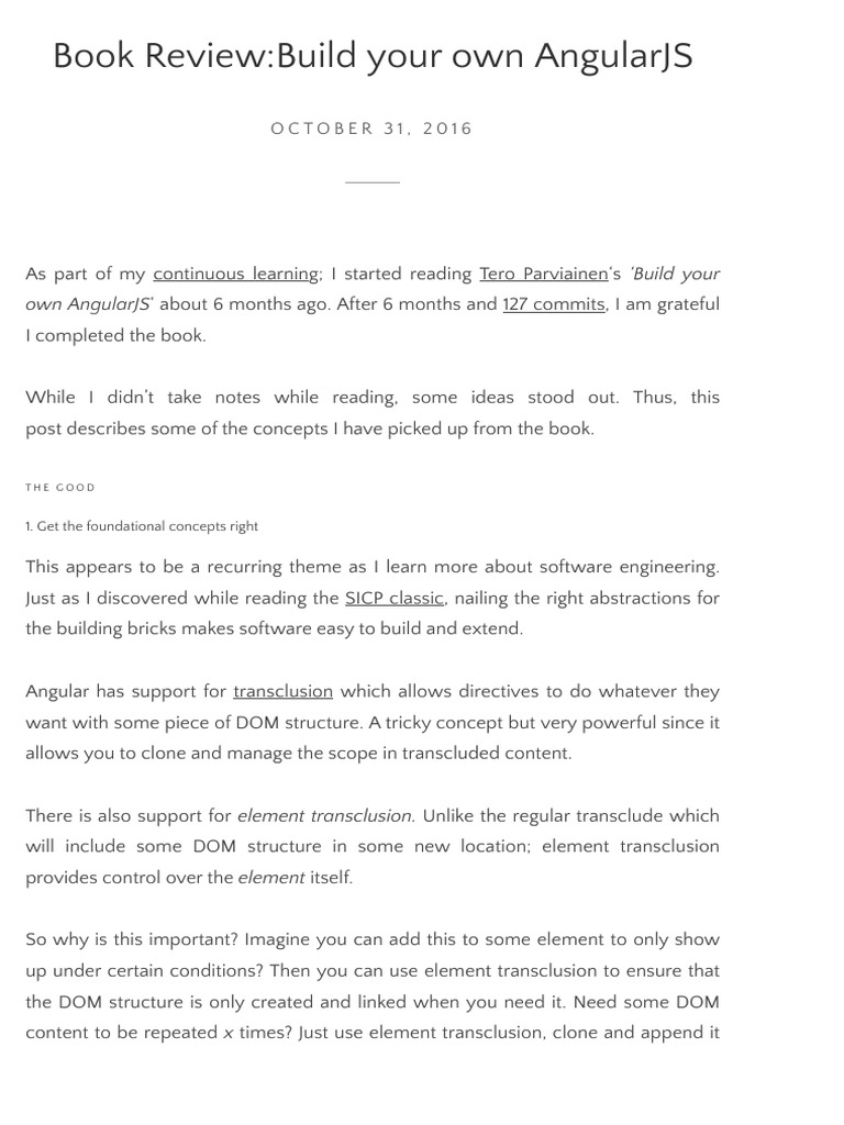 Book Review:Build Your Own Angularjs: O C T O B E R 3 1, 2 0 1 6 | PDF | Angular Js | Software ...