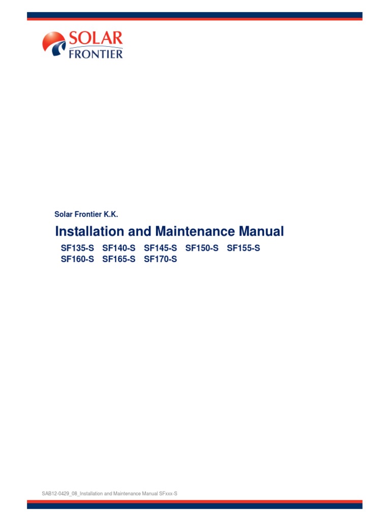 Solar Frontier SF170-S Manual | PDF | Solar Panel | Photovoltaics