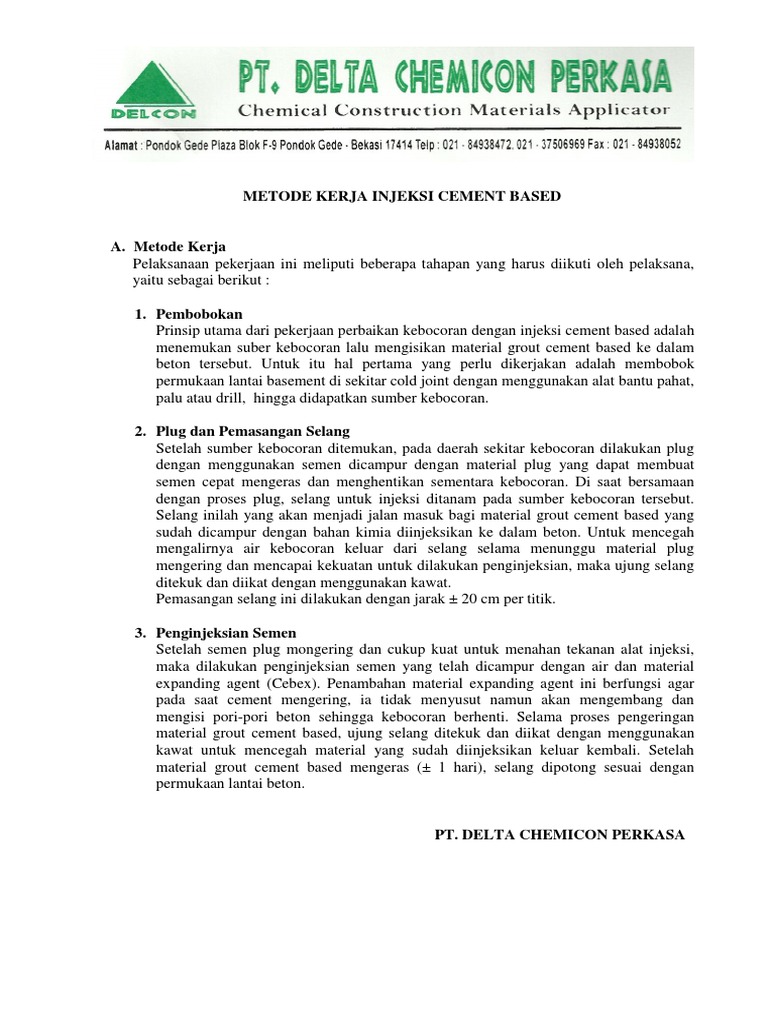 Metode Injeksi Semen untuk Kebocoran | PDF | Griya & Taman | Teknologi ...