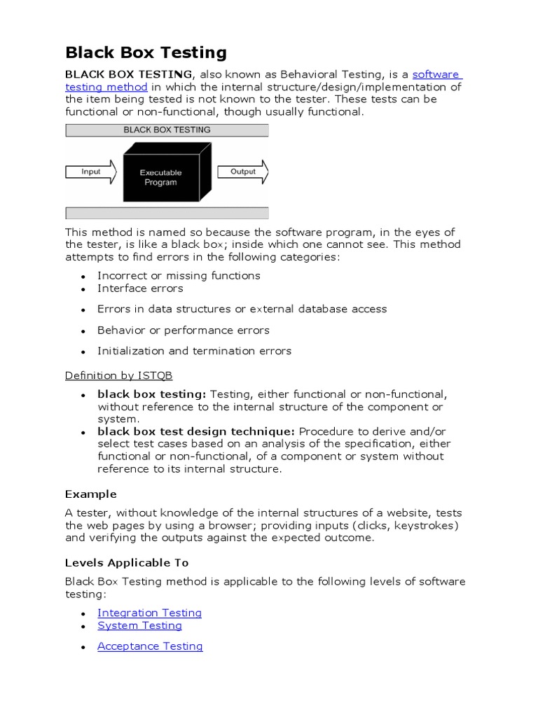 White And Black Box Testing Pdf Software Testing Unit Testing