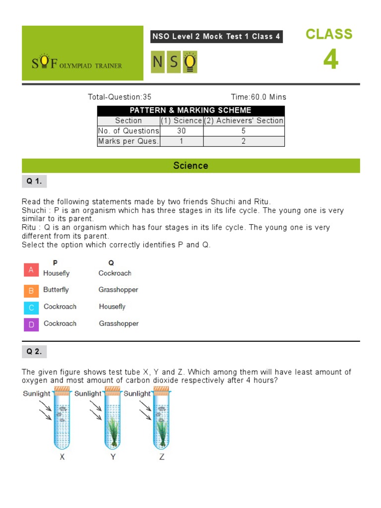 NSO Level2 Mock1 Class4 PDF | PDF | Planets | Soil