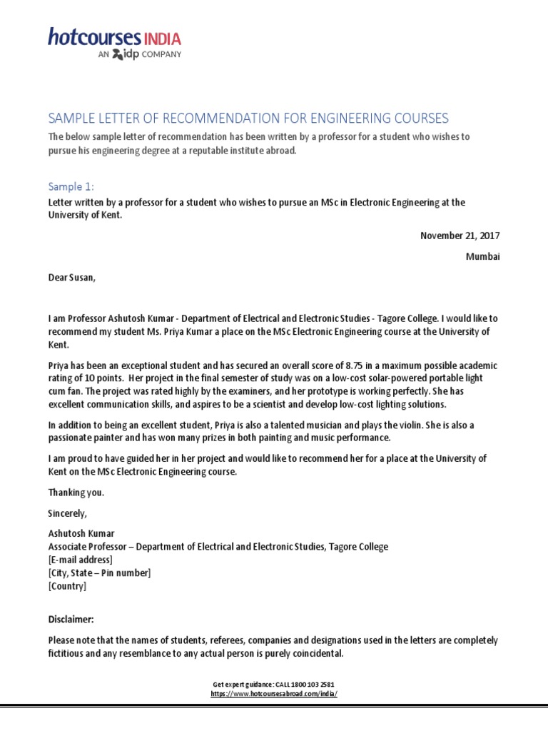 Sample Letter of Recommendation For Engineering Courses | PDF | Art