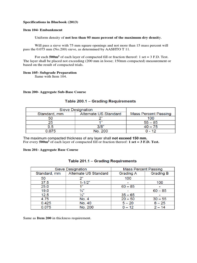 Specifications in Blue Book | PDF | Construction Aggregate | Road Surface